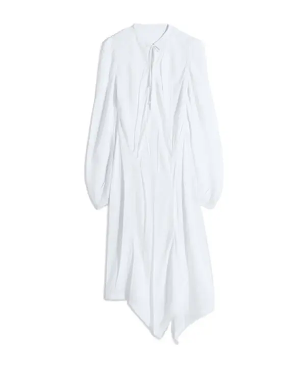 LEMAIRE Long-sleeved Bias Dress With Pleats And Tie Neckline - Chalk