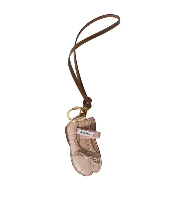 Miu Miu Leather Ballet Keychain - Brown