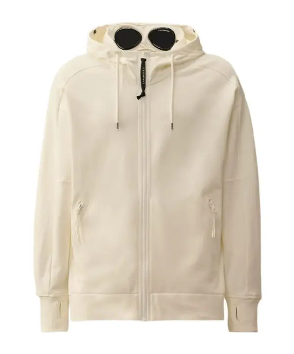 C.P. COMPANY Diagonal Raised Fleece Goggle Sweatshirt - White