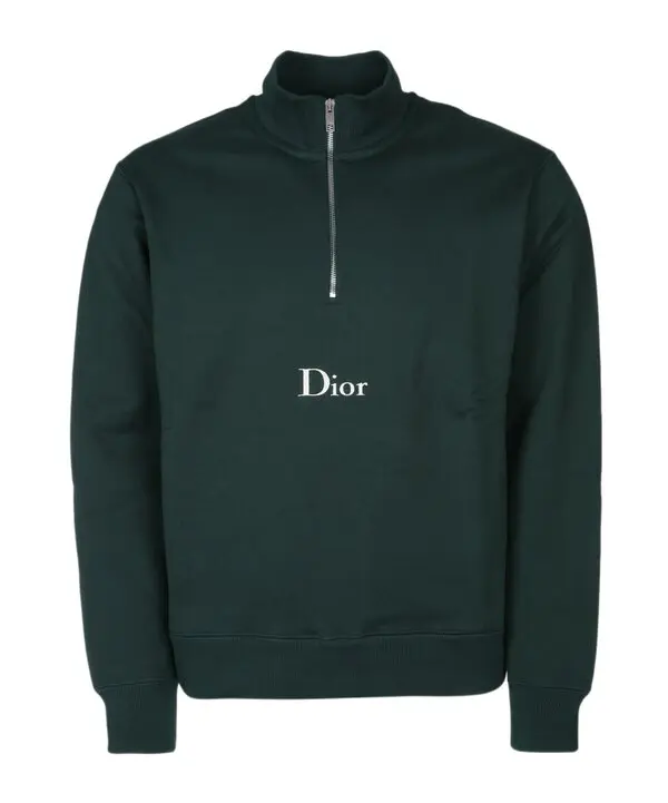 Dior Half Zip Sweatshirt With Embroidered Logo - Green