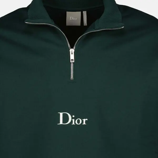 Dior Half Zip Sweatshirt With Embroidered Logo - Green