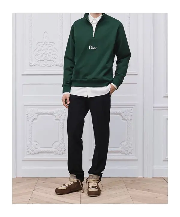 Dior Half Zip Sweatshirt With Embroidered Logo - Green