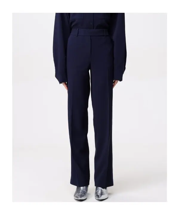 Michael Kors Tailored Straight Leg Pleated Pants - Blue