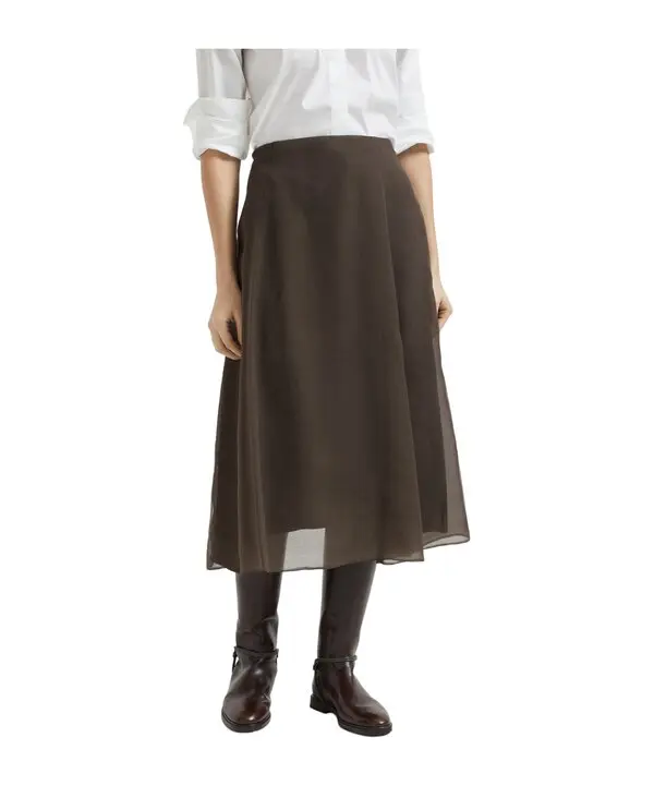 Brunello Cucinelli Flared Hem Midi Skirt - Cocoa