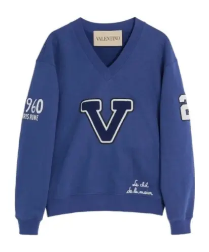 Valentino Garavani V" Logo Printed V-neck Sweatshirt - Blue/white