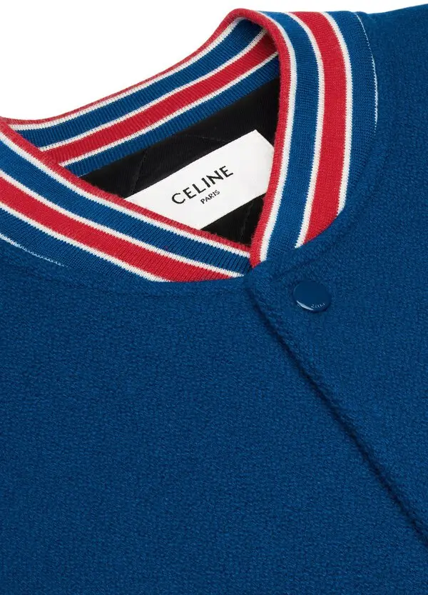 Celine Varsity Jacket In Textured Wool With Contrast Trim