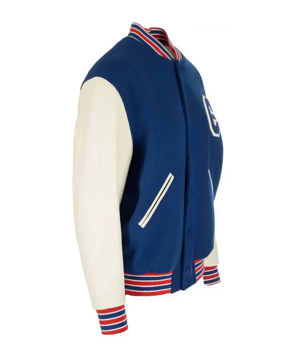 Celine Varsity Jacket In Textured Wool With Contrast Trim