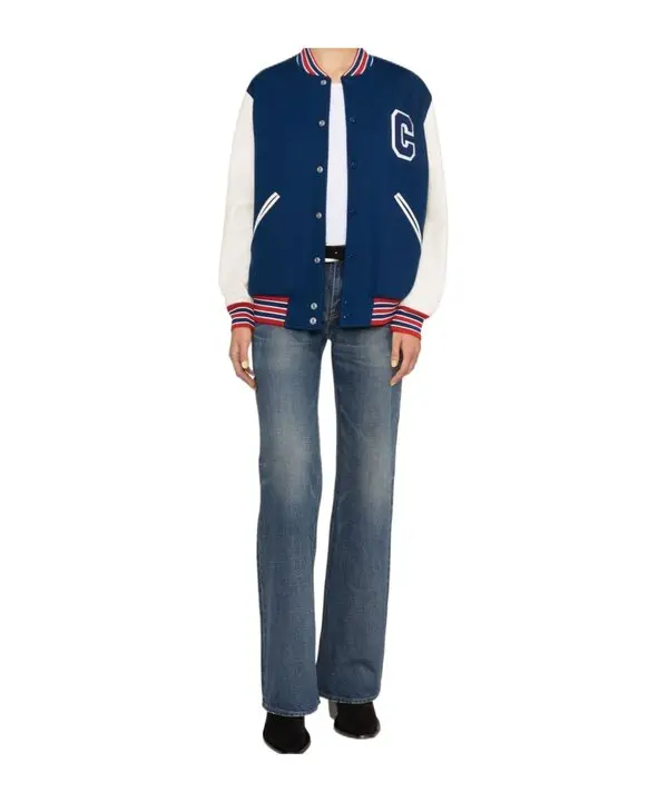 Celine Varsity Jacket In Textured Wool With Contrast Trim