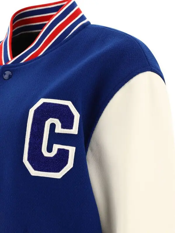 Celine Varsity Jacket In Textured Wool With Contrast Trim