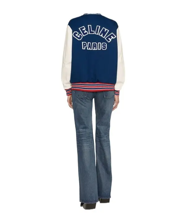 Celine Varsity Jacket In Textured Wool With Contrast Trim