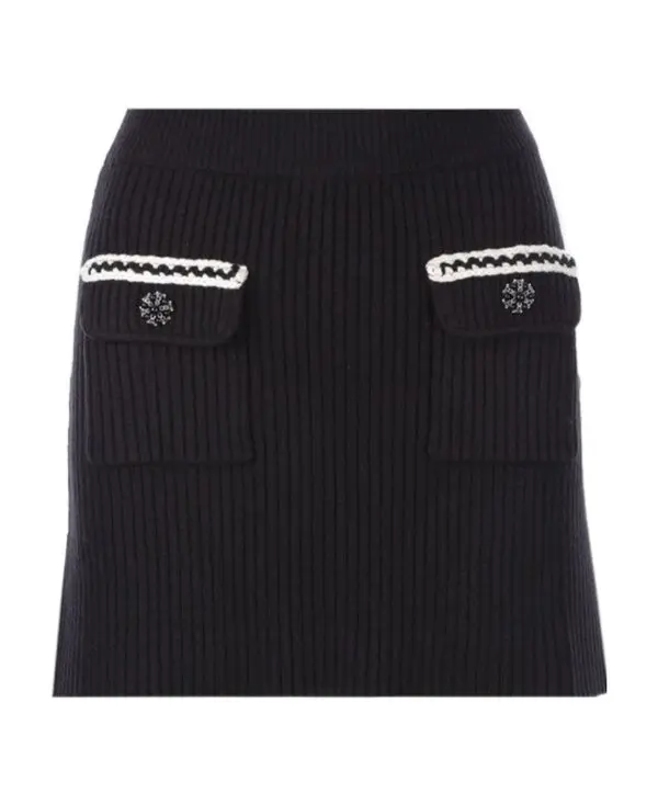 SELF-PORTRAIT Flap-pocket Rib-knit Mini Skirt