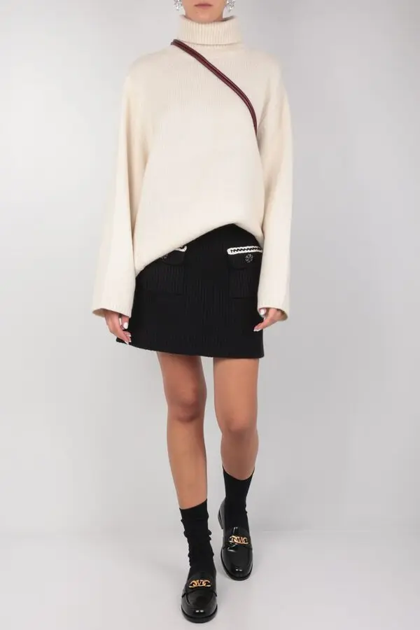 SELF-PORTRAIT Flap-pocket Rib-knit Mini Skirt