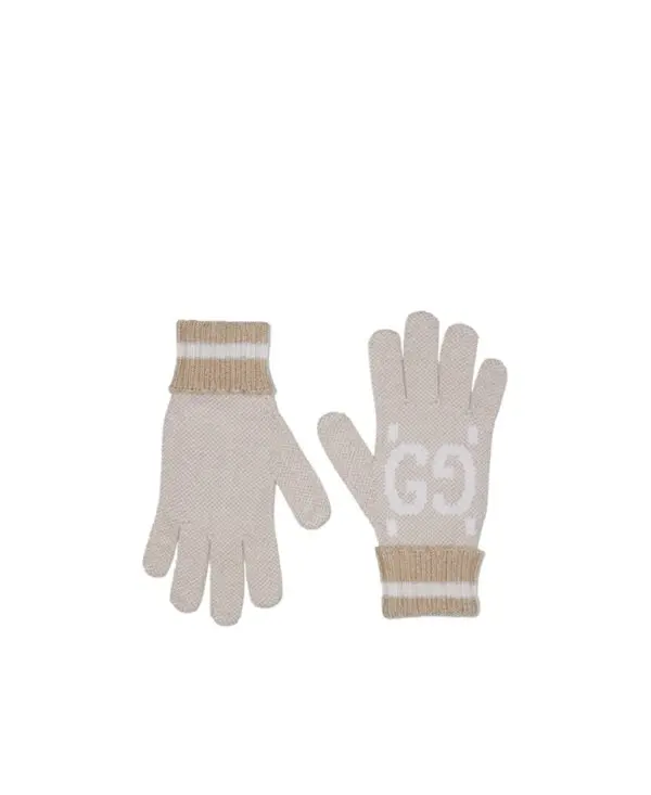 Gucci Gg Cashmere Lamé Gloves - Nude