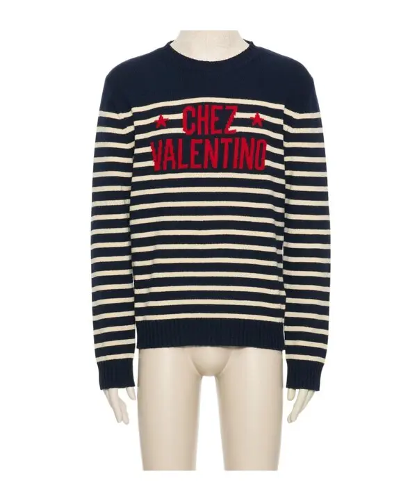 Valentino Garavani Striped Logo Detailed Crewneck Jumper