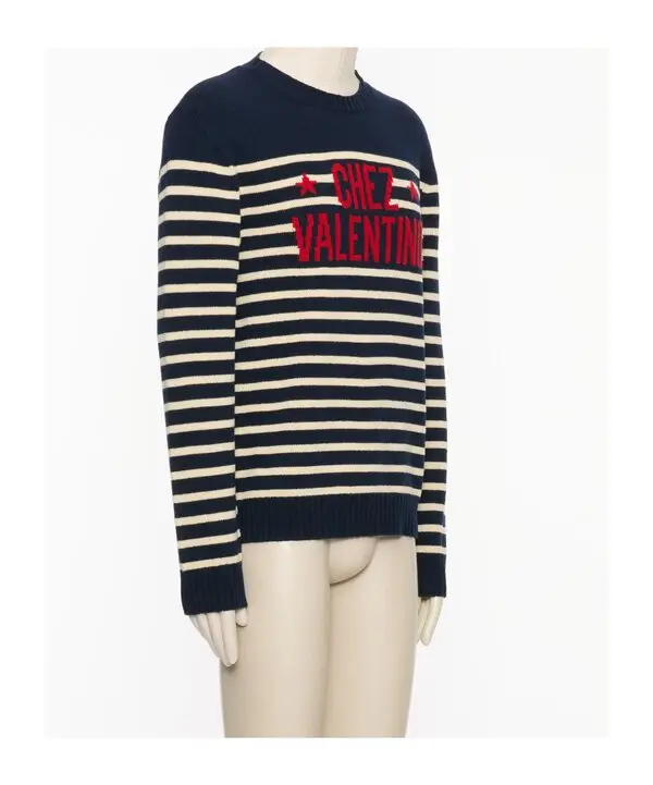 Valentino Garavani Striped Logo Detailed Crewneck Jumper