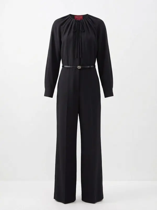 Gucci Keyhole Neck Jumpsuit With Double G Buckle - Black