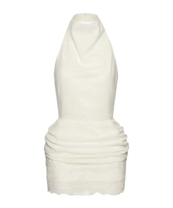 Magda Butrym Halterneck Mini Dress With Embroidered Hem - Cream