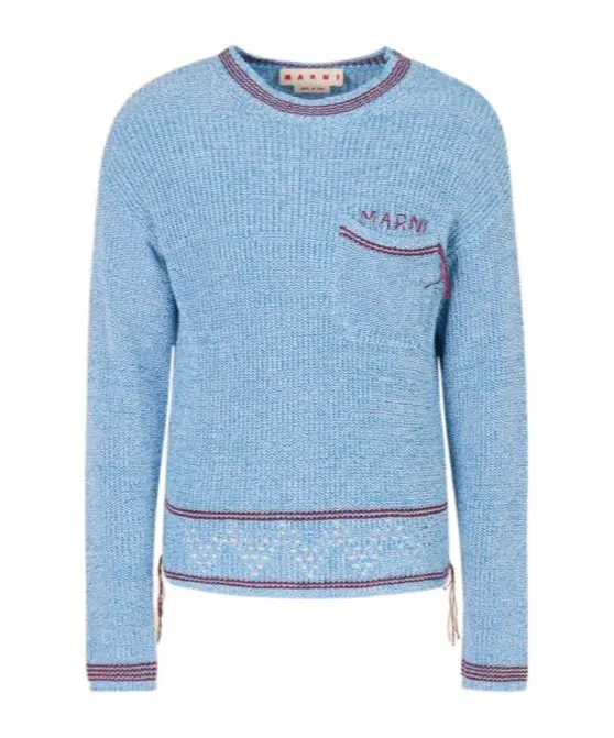 Marni Since '94" Flocked Print Crew Neck Sweater - Celeste