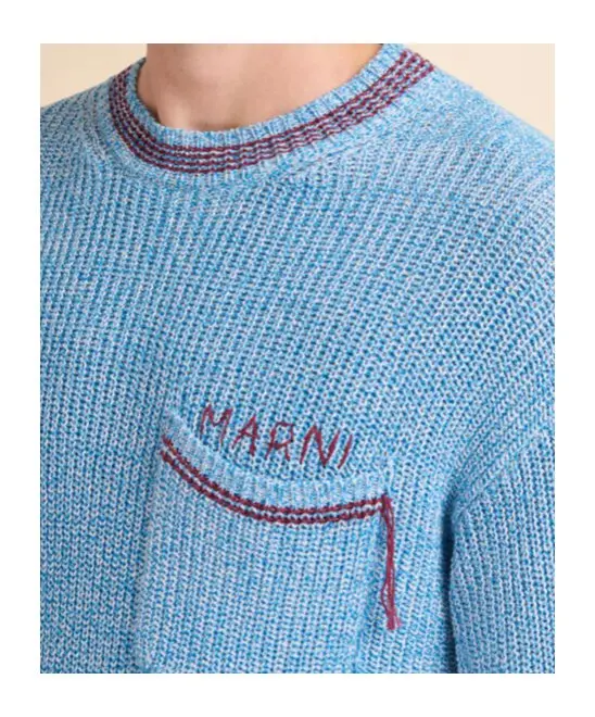 Marni Since '94" Flocked Print Crew Neck Sweater - Celeste