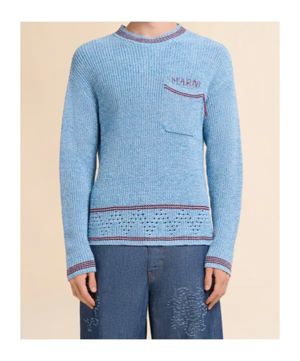 Marni Since '94" Flocked Print Crew Neck Sweater - Celeste