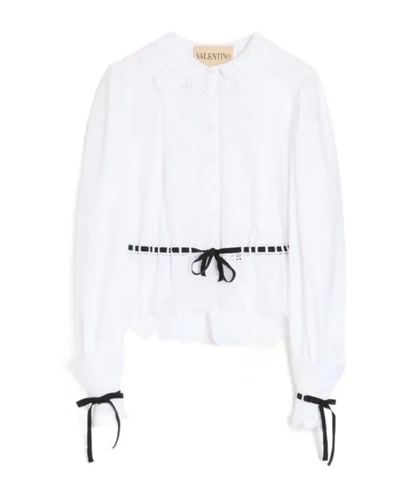 Valentino Garavani Embroidered Tie Detail Long-sleeve Shirt - White