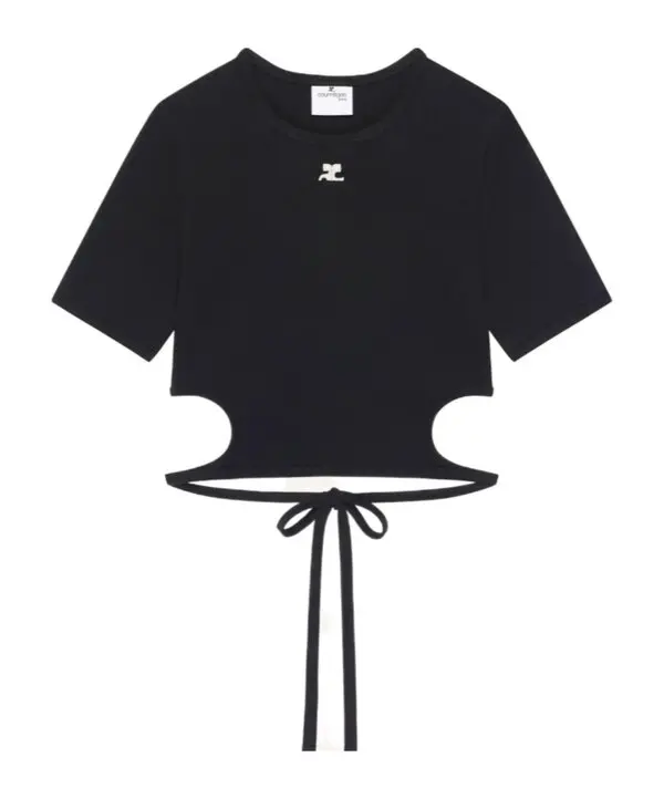 COURREGES Cut-out Ribbon Crop T-shirt - Black
