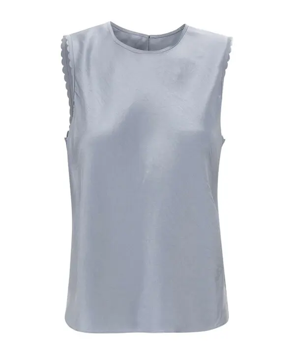 Vince Sleeveless Scallop-trim Top - Light Lagoon Color