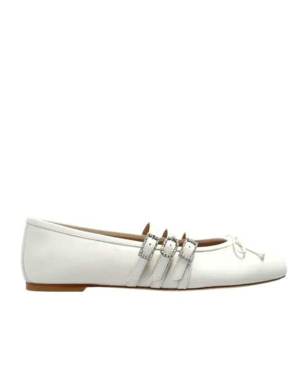 STUART WEITZMAN Celeste Ballet Flats With Crystal Embellished Buckles - White
