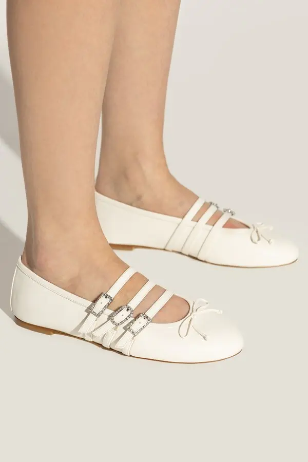 STUART WEITZMAN Celeste Ballet Flats With Crystal Embellished Buckles - White