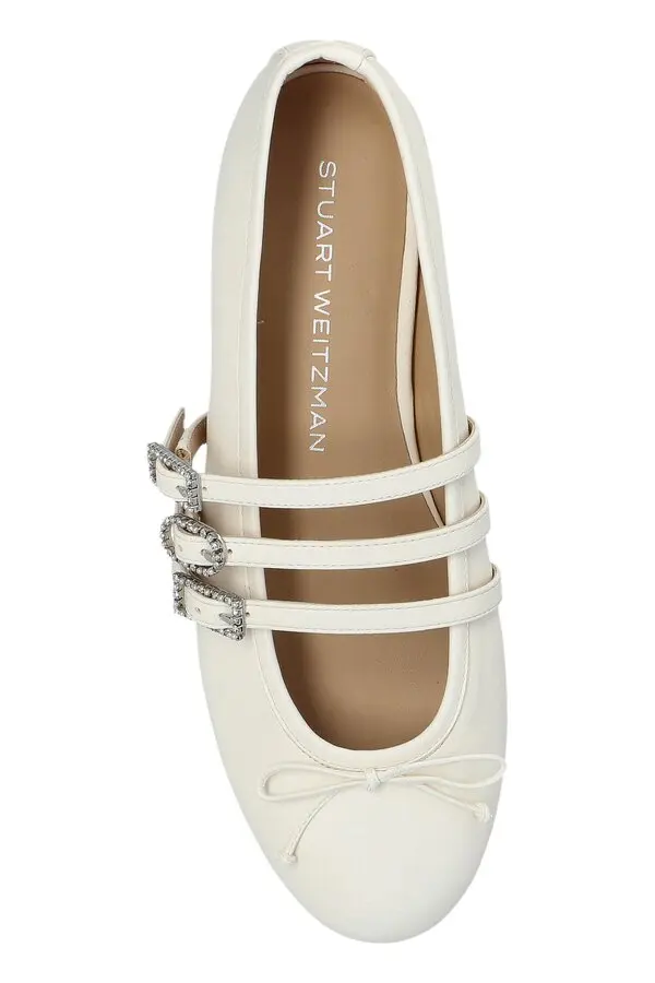 STUART WEITZMAN Celeste Ballet Flats With Crystal Embellished Buckles - White