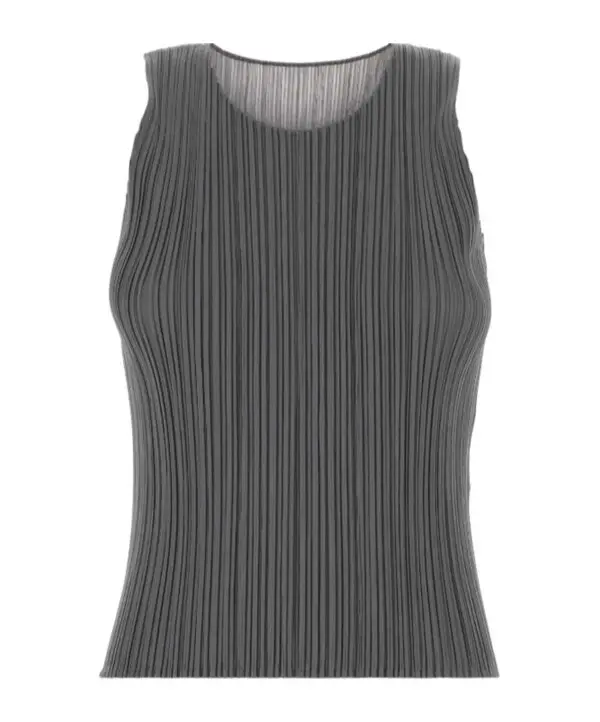 Issey Miyake Sleeveless Pleated Round Neck Top - No