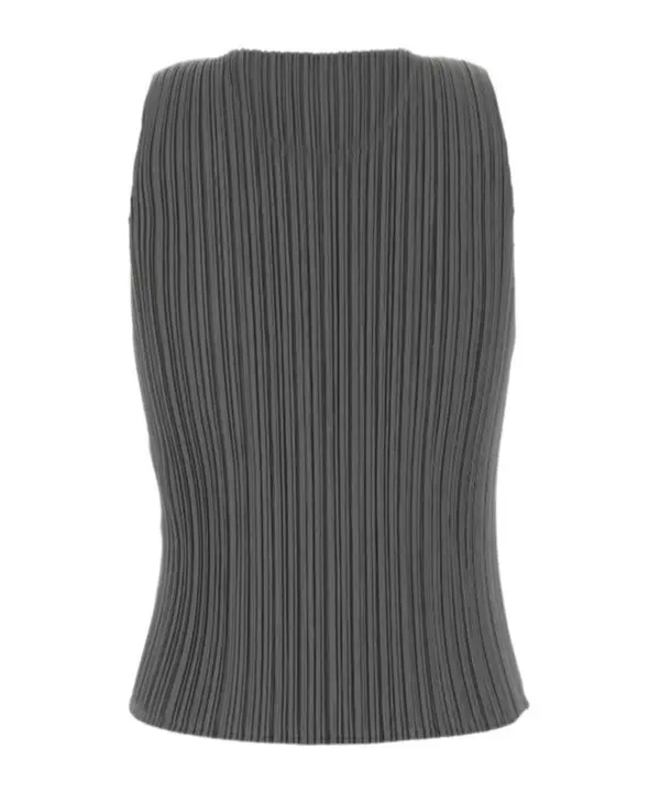 Issey Miyake Sleeveless Pleated Round Neck Top - No