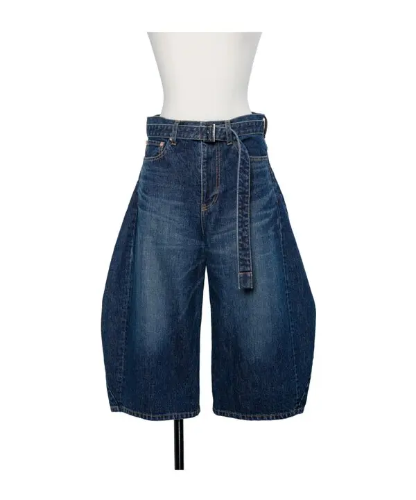 Sacai Belted Cropped Wide-leg Denim Shorts