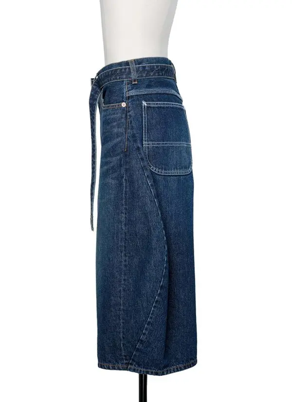 Sacai Belted Cropped Wide-leg Denim Shorts