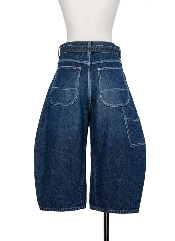 Sacai Belted Cropped Wide-leg Denim Shorts