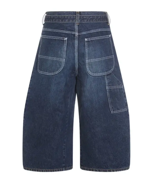 Sacai Belted Cropped Wide-leg Denim Shorts - Blue