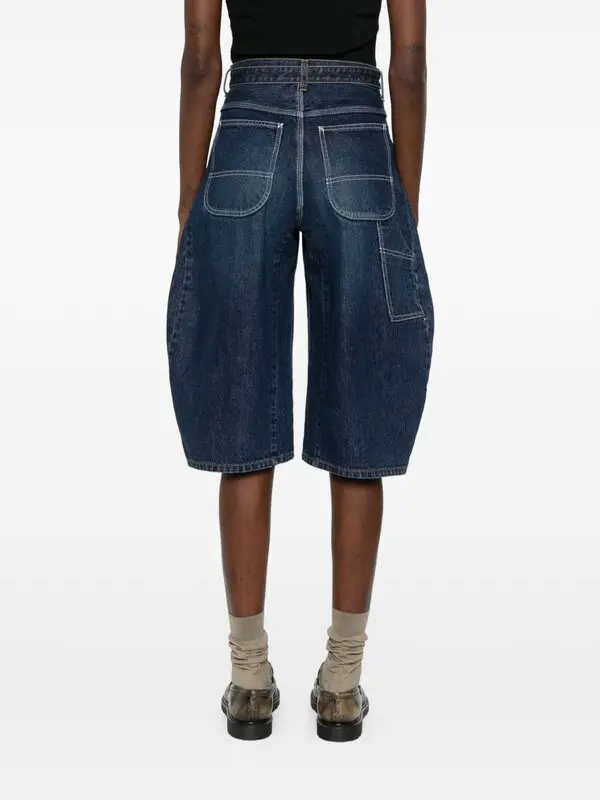 Sacai Belted Cropped Wide-leg Denim Shorts - Blue