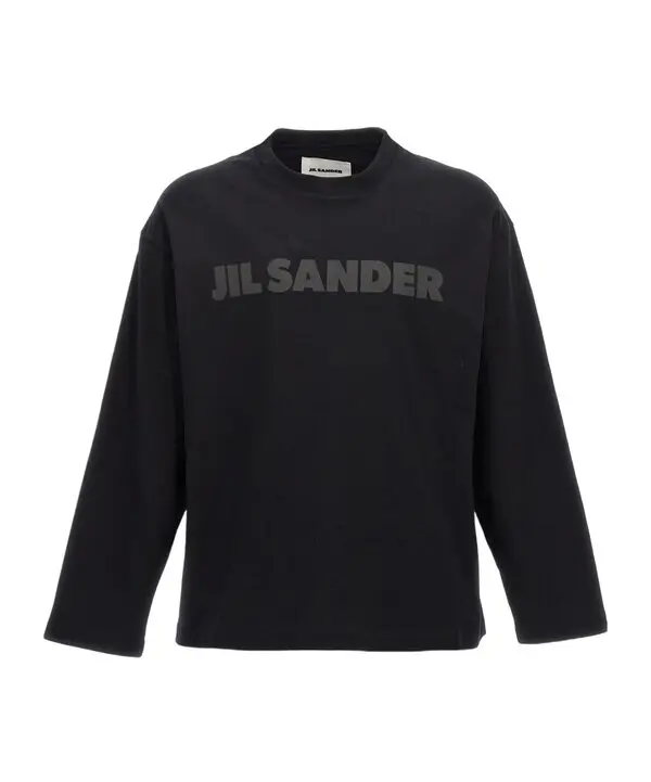 JIL SANDER Logo Print Long Sleeve T-shirt - Black