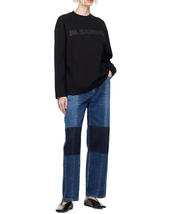 JIL SANDER Logo Print Long Sleeve T-shirt - Black