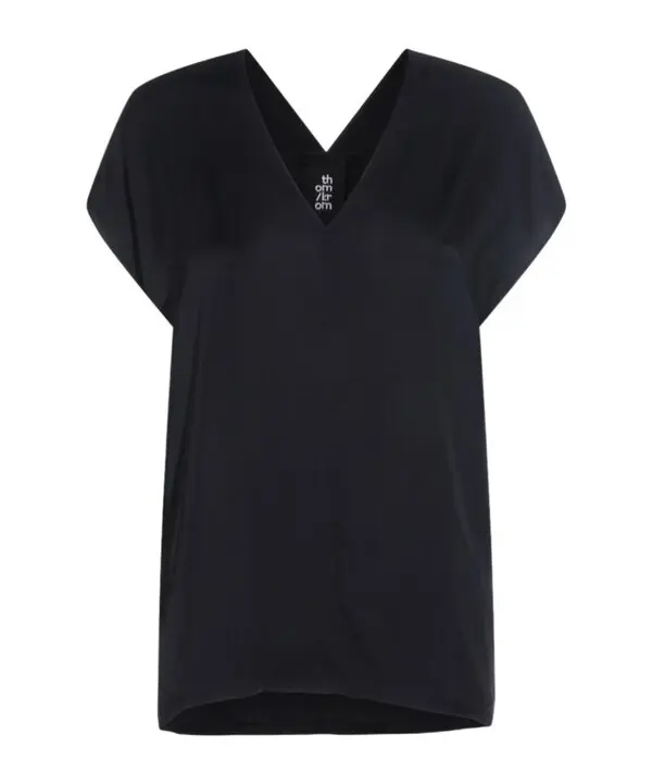 THOM KROM V-neck Cap-sleeve Top With Straight Hem