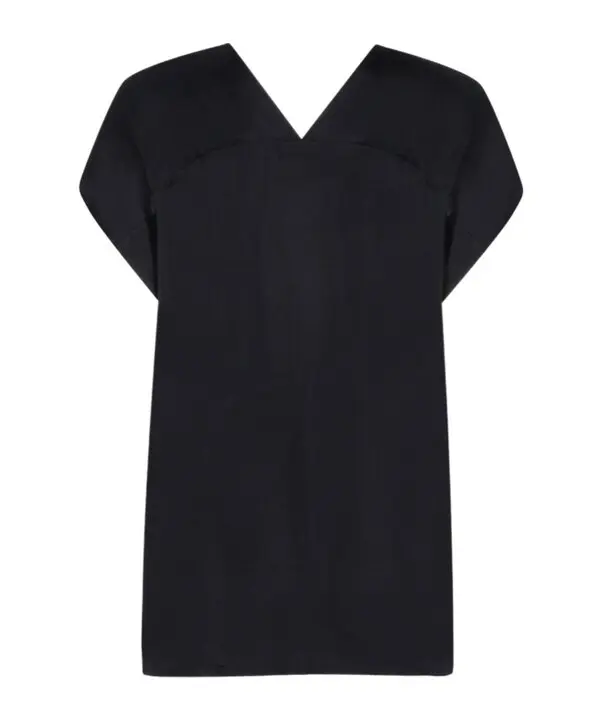 THOM KROM V-neck Cap-sleeve Top With Straight Hem