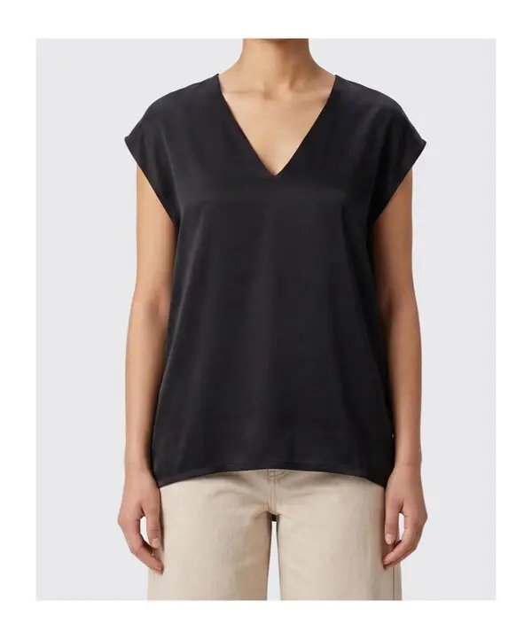 THOM KROM V-neck Cap-sleeve Top With Straight Hem