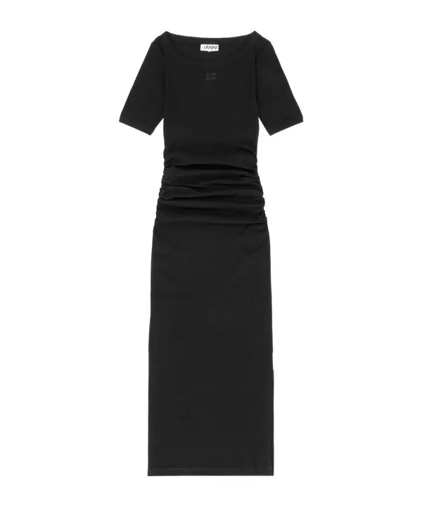 GANNI Soft Cotton Ribbed Ruched Dress