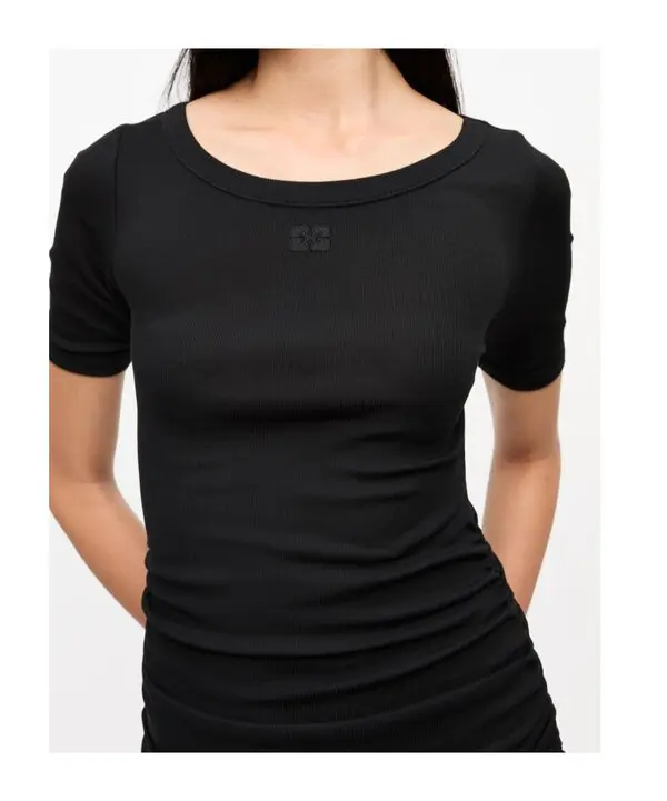 GANNI Soft Cotton Ribbed Ruched Dress