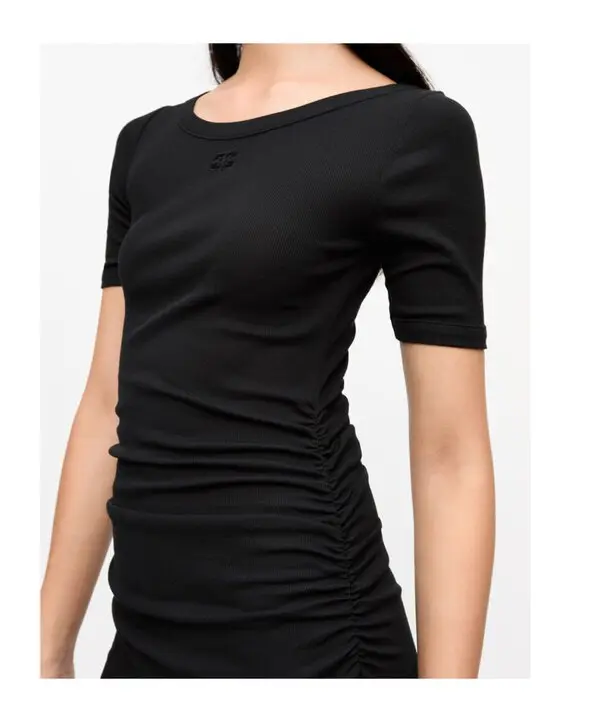 GANNI Soft Cotton Ribbed Ruched Dress