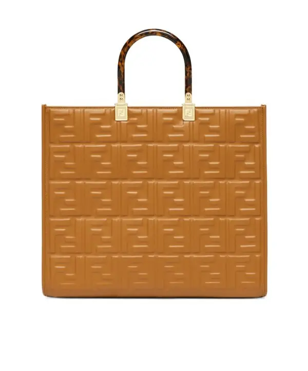 Fendi Monogram Embossed Tote Bag With Tortoiseshell Handle - Brown