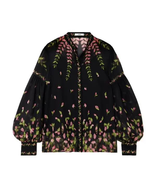 Erdem Floral Printed Long Sleeve Shirt - Black