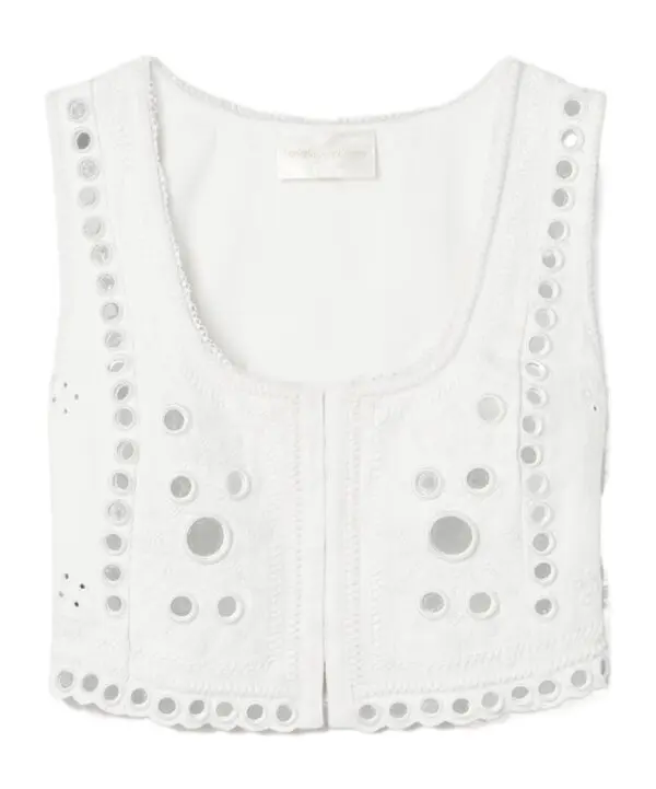 LoveShackFancy Cropped Embellished Top - White