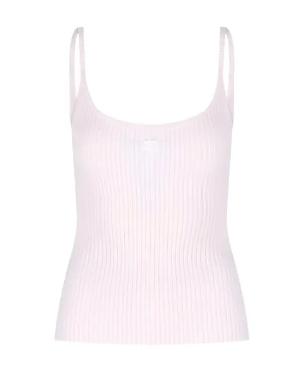 COURREGES Courrèges Logo Embroidered Ribbed Sleeveless Top - White