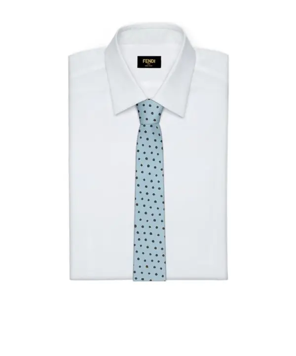 Fendi Falena Micro Dots Printed Silk Tie - Light Blue
